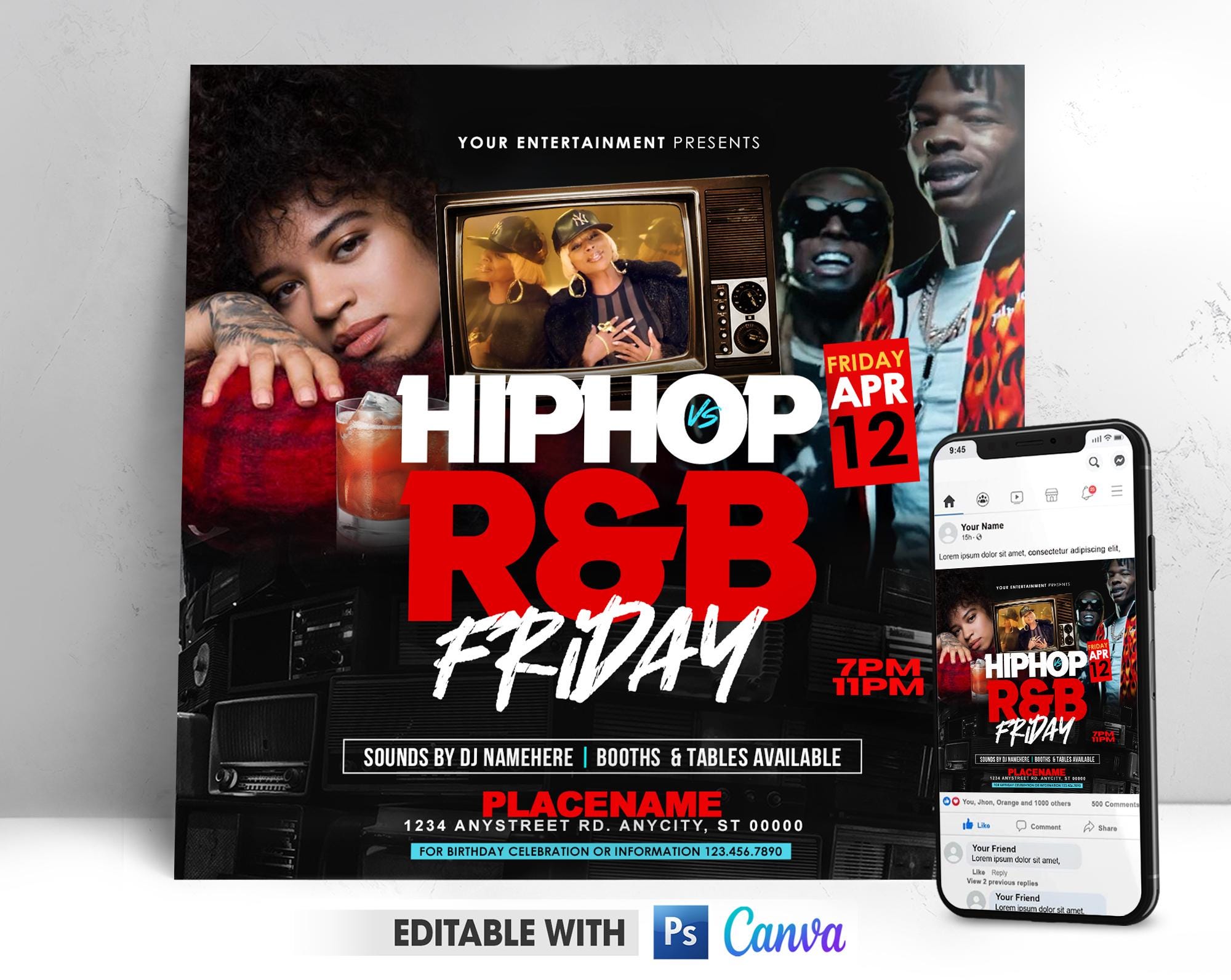 Editable Hiphop Vs. R&B Invitation, Hiphop Rnb Fridays Flyer Template ...