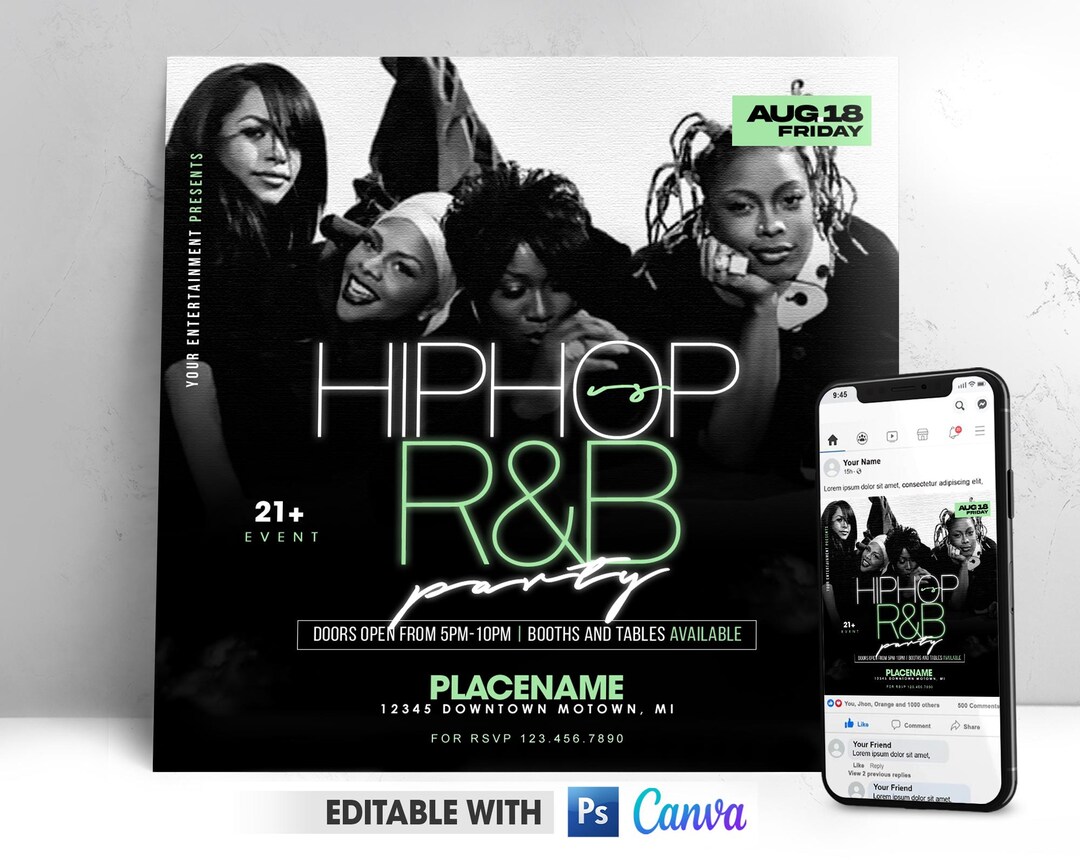 Editable Hiphop Vs. R&B Invitation, Hip-hop Rnb Fridays Flyer Template ...