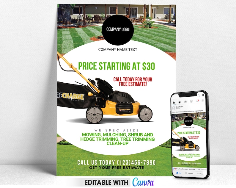 Editable 4x6 Lawn Care Flyer - Etsy