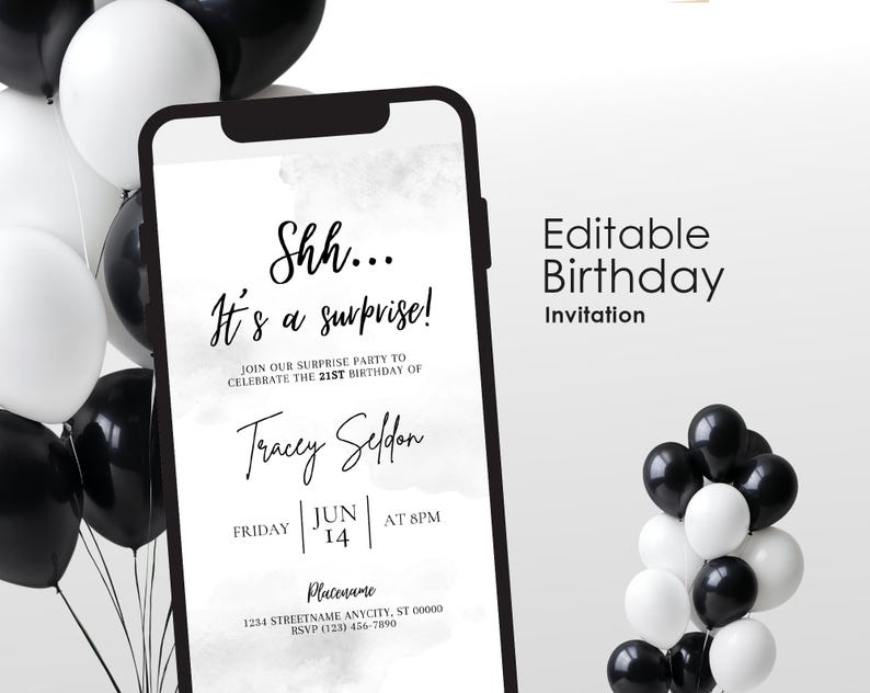 Shh... It's a Surprise Birthday Invitation Template - Etsy