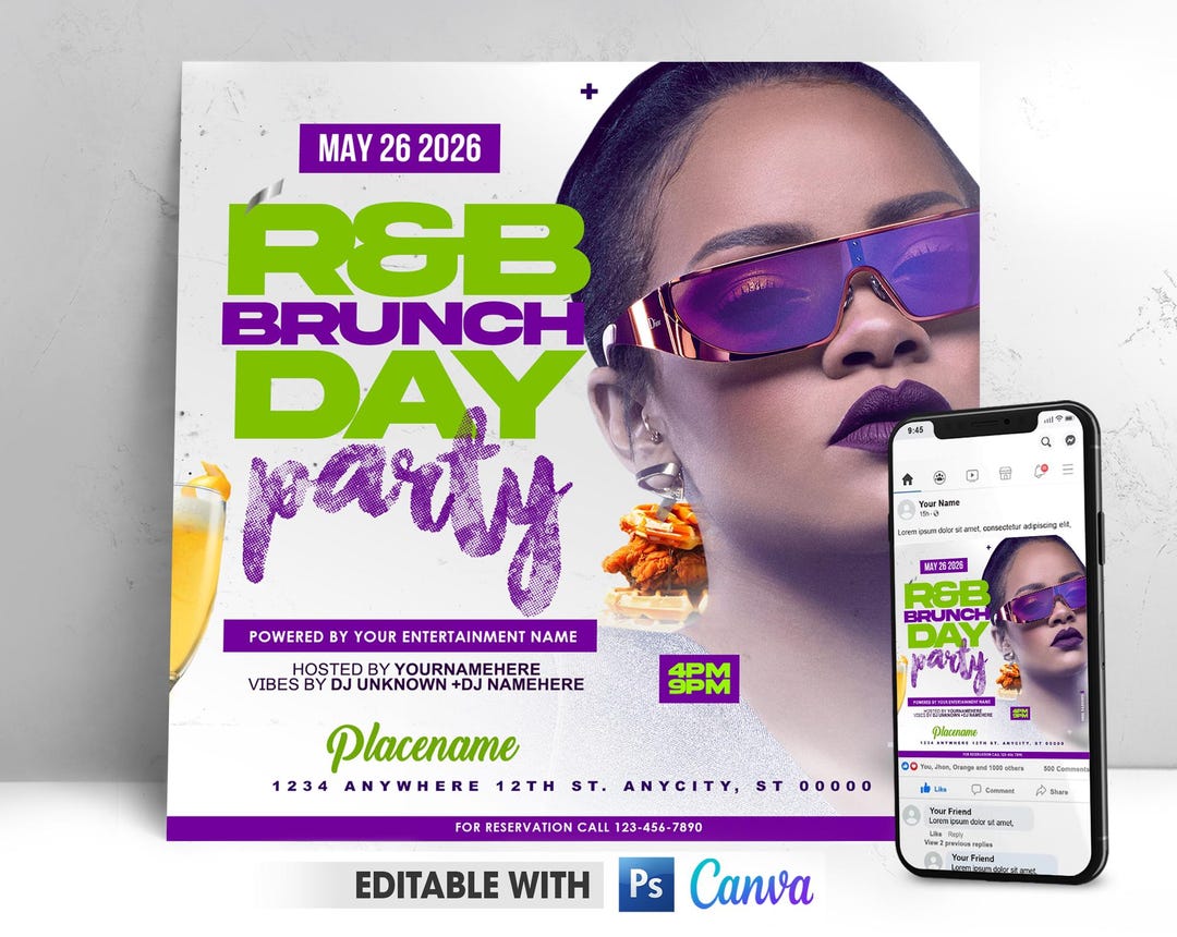 Editable R&B Brunch Day Party Flyer, RNB Brunch Invitation Template - Etsy
