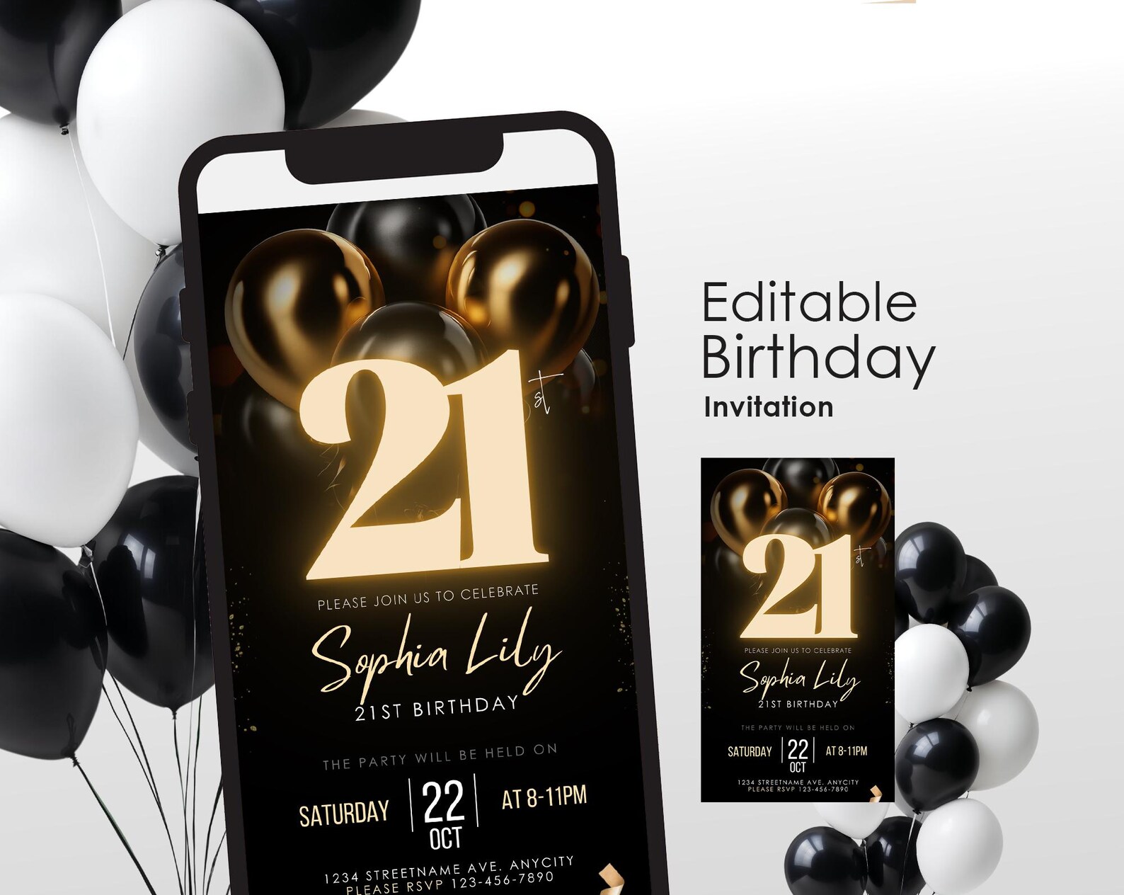 Editable 21st Birthday Invitation, Birthday Party Invite Template A2 - Etsy