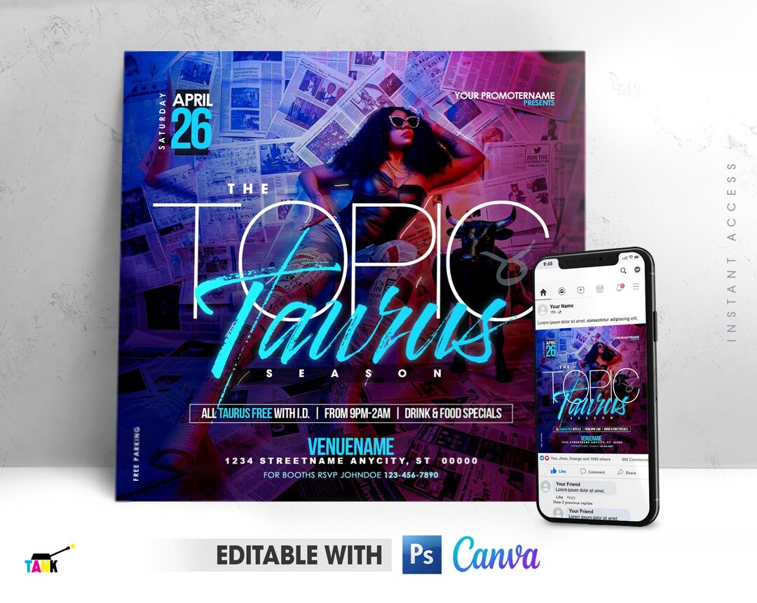 Editable the Topic Taurus Invitation, Taurus Season Flyer - Etsy