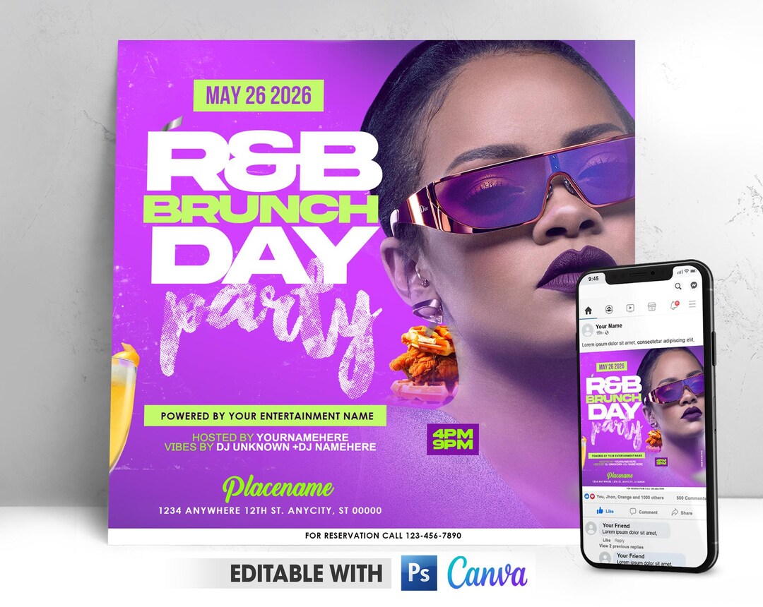 Editable R&B Brunch Party Flyer, RNB Brunch Invitation Template - Etsy