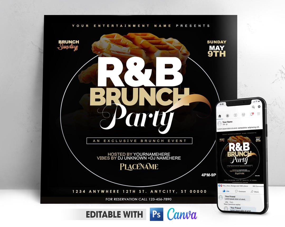 Editable R&B Brunch Party Flyer, RNB Brunch Invitation Template - Etsy