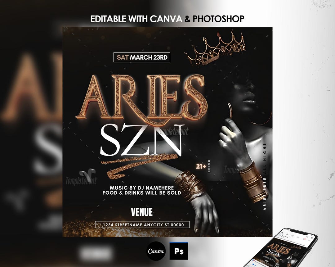 Editable Aries Party Flyer, Aries SZN Template, Aries Invitation Flyer ...