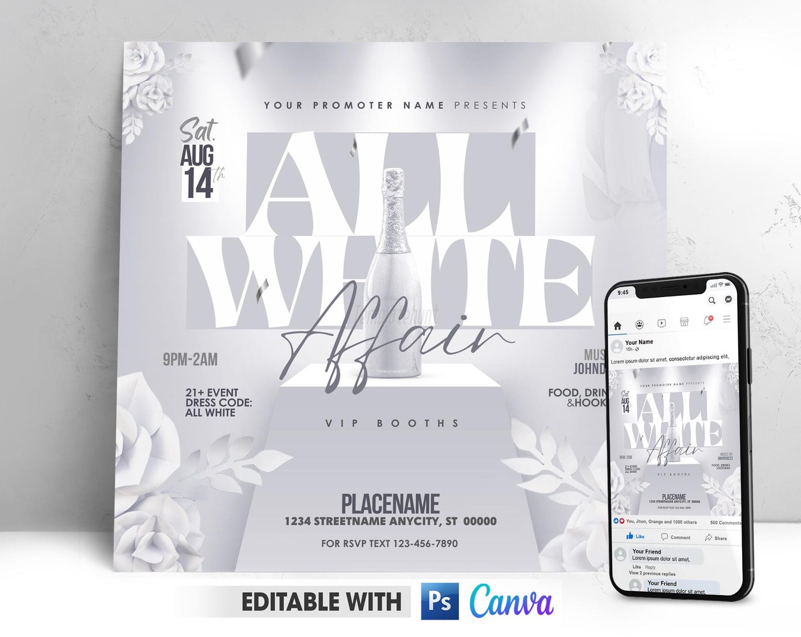 Editable White Party Flyer - Etsy