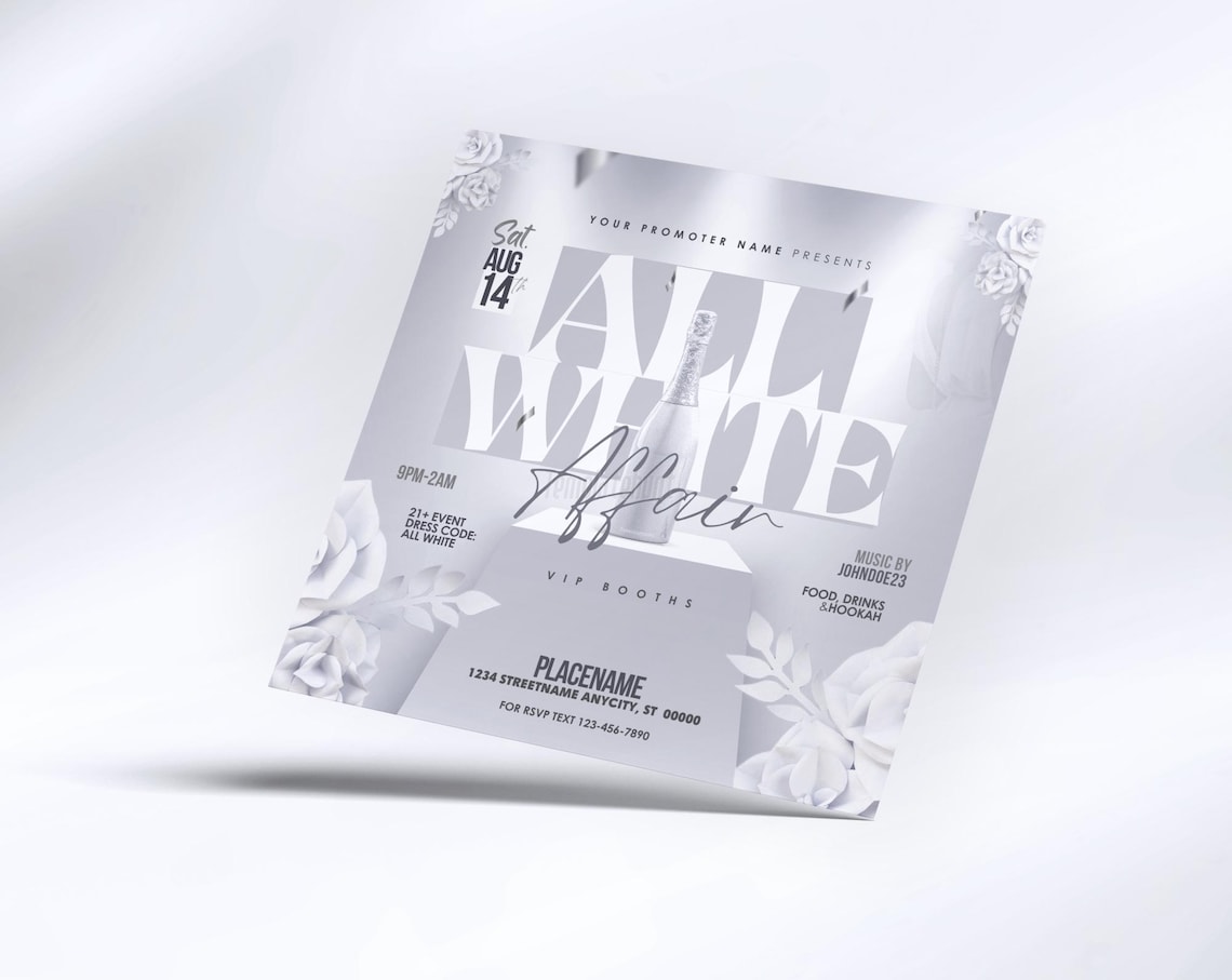 Editable White Party Flyer - Etsy