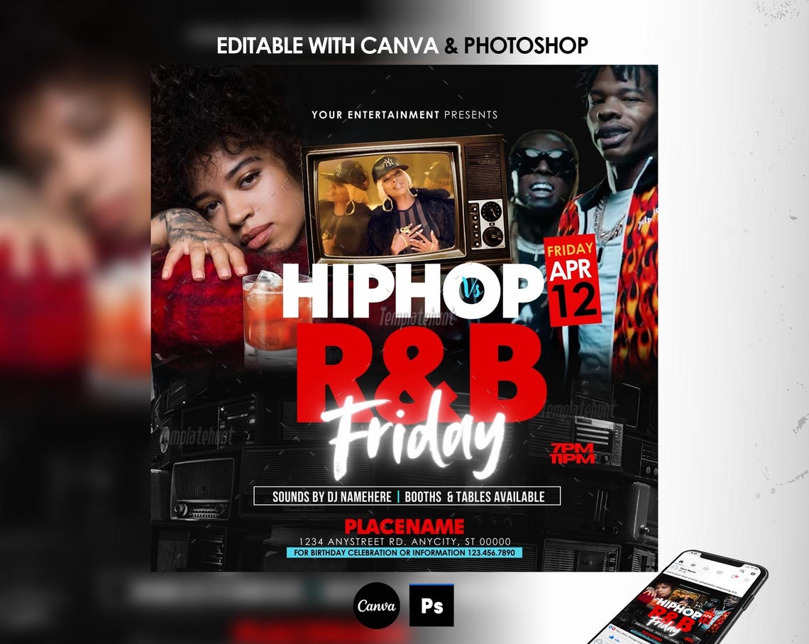 Editable Hiphop Vs. R&B Invitation, Hiphop Rnb Fridays Flyer Template ...