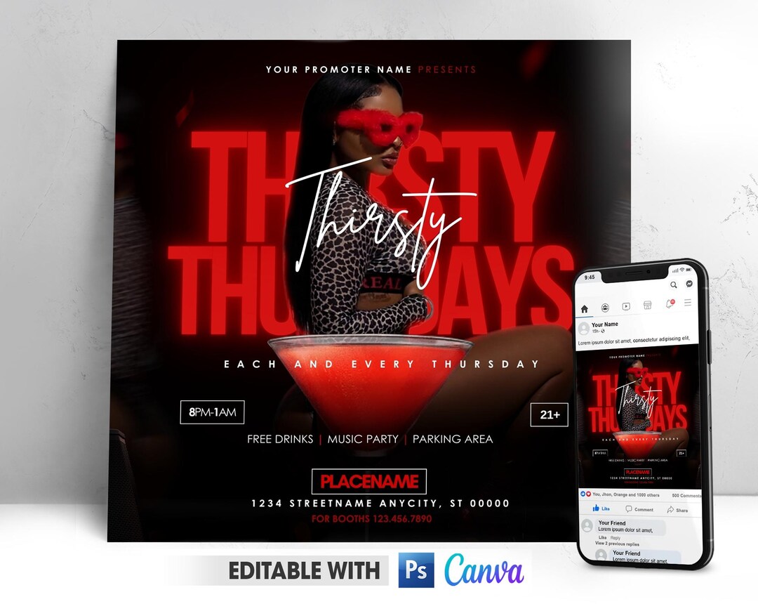 Editable Thirsty Thursday Invitation, Thursday Flyer Template, Club ...