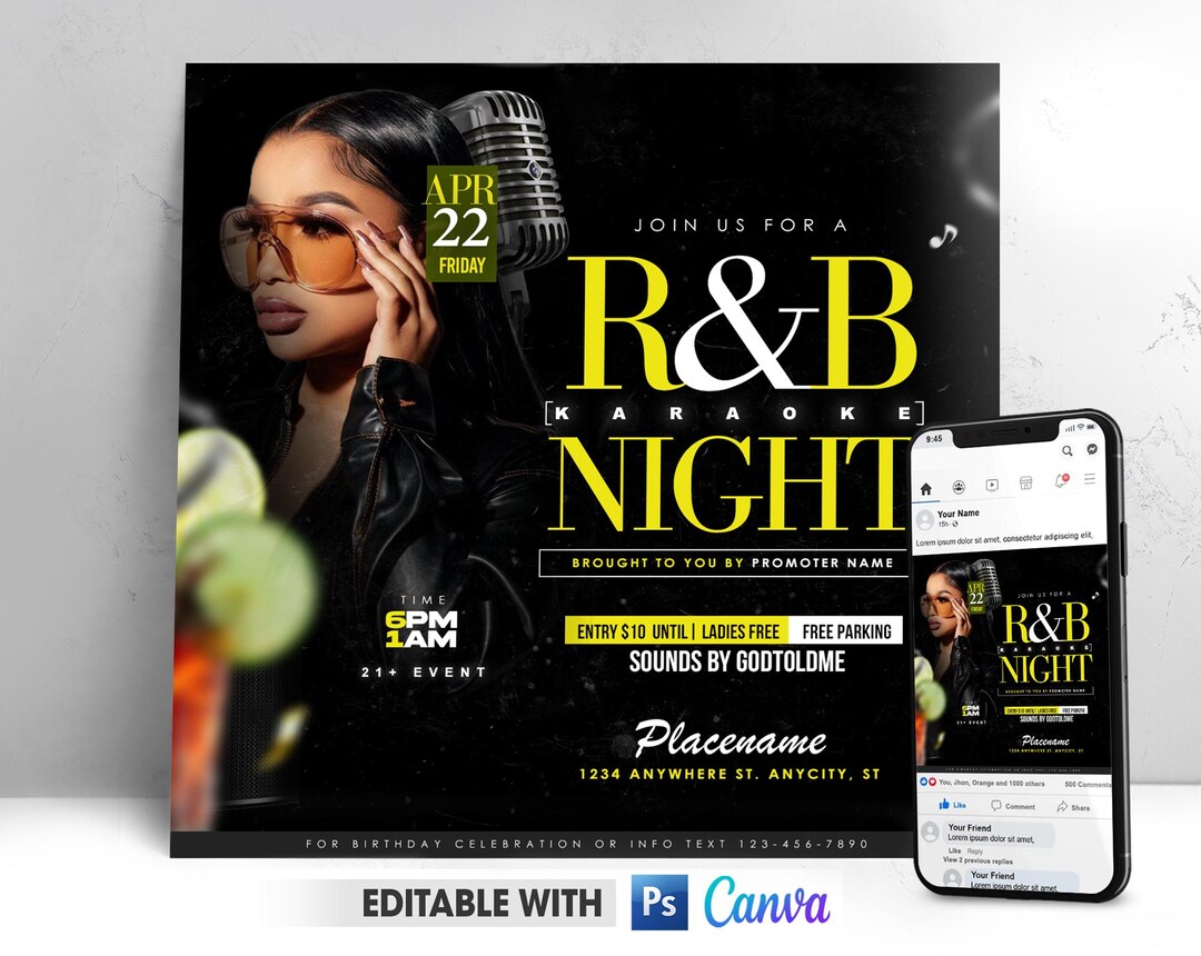 Editable R&B Karaoke Invitation, Rnb Karaoke Flyer Template, Party ...