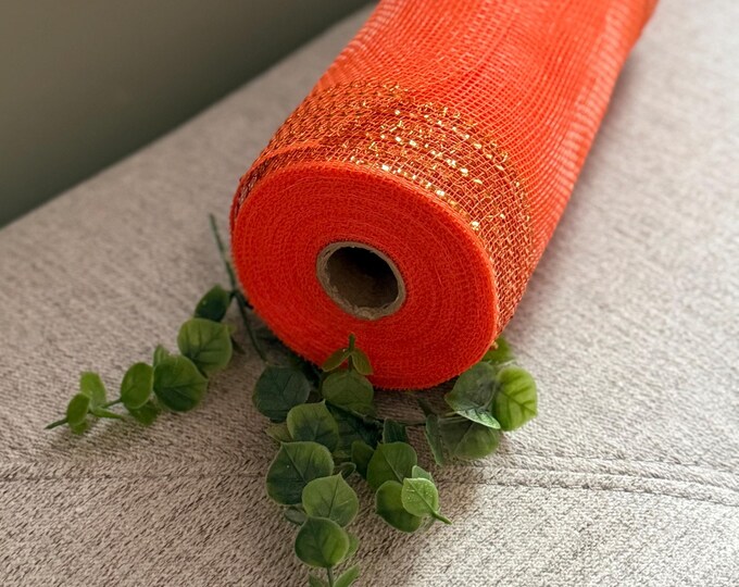 10” Beige, Green Deco Mesh Roll With Gold Foil Stripes – Fall Wreath ...