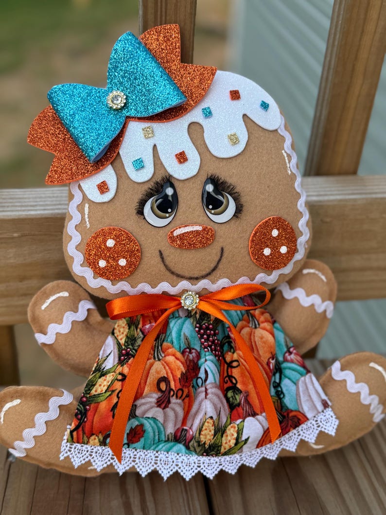 MADE TO Order***fall Gingerbread Girl Plush | Pumpkin Dress Gingerbread ...