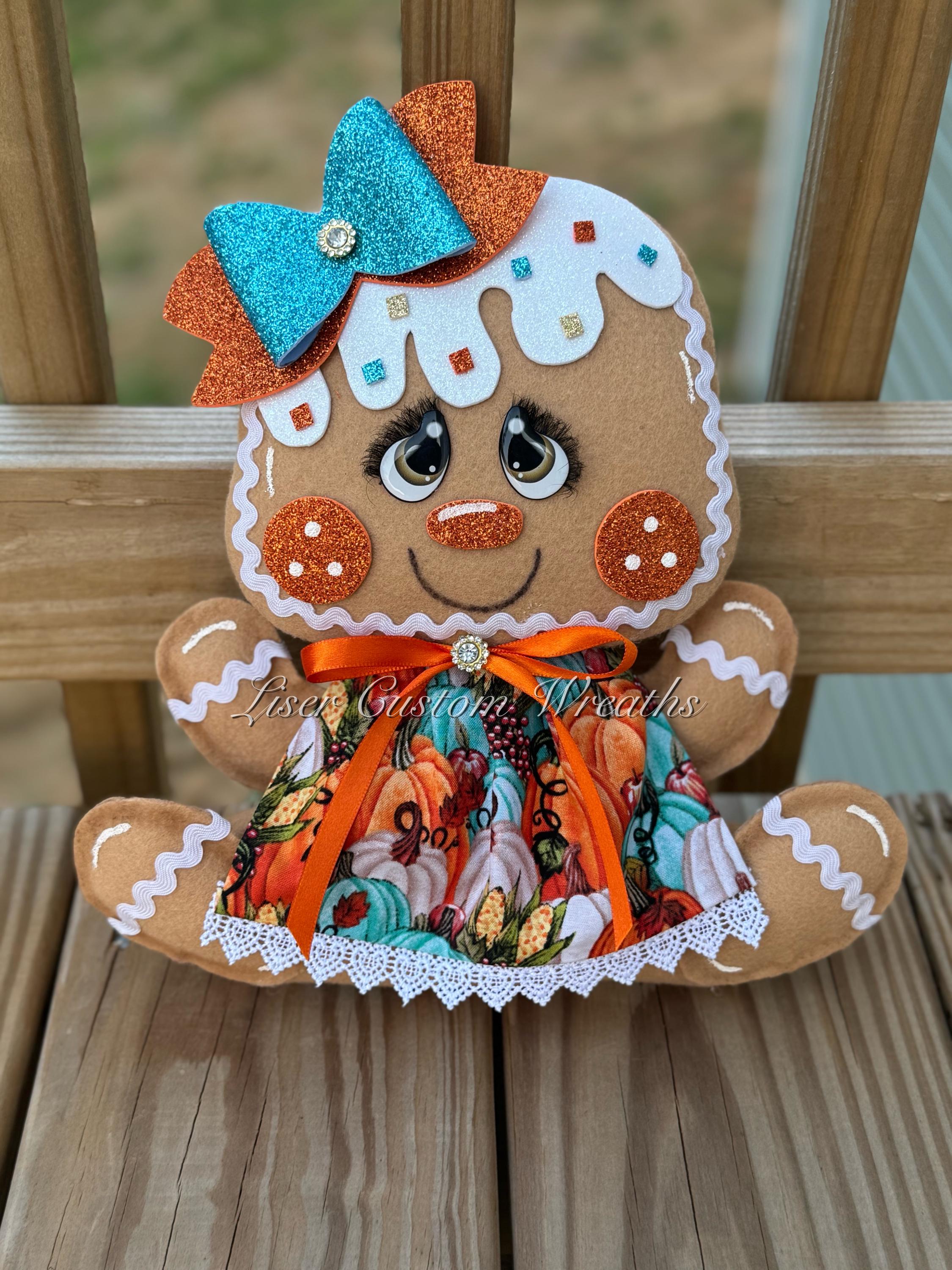 MADE TO Order***fall Gingerbread Girl Plush | Pumpkin Dress Gingerbread ...