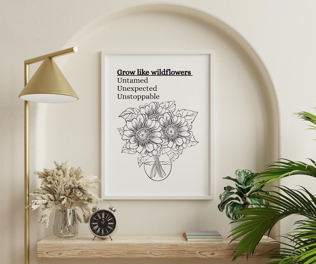 Flower Line Art & Quote Printable Poster, Wall Decor Gift, Instant ...