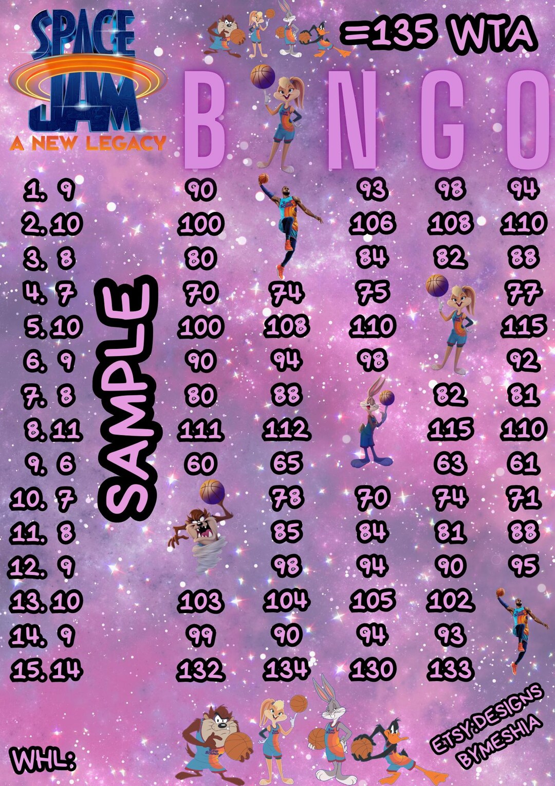 135 Space Jam Bingo Board - Etsy