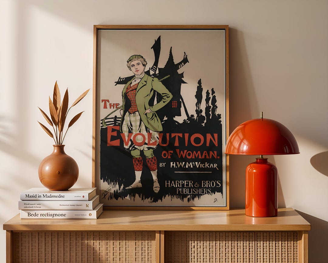 Vintage Feminist Poster, the Evolution of Woman, Antique Book Cover Art ...