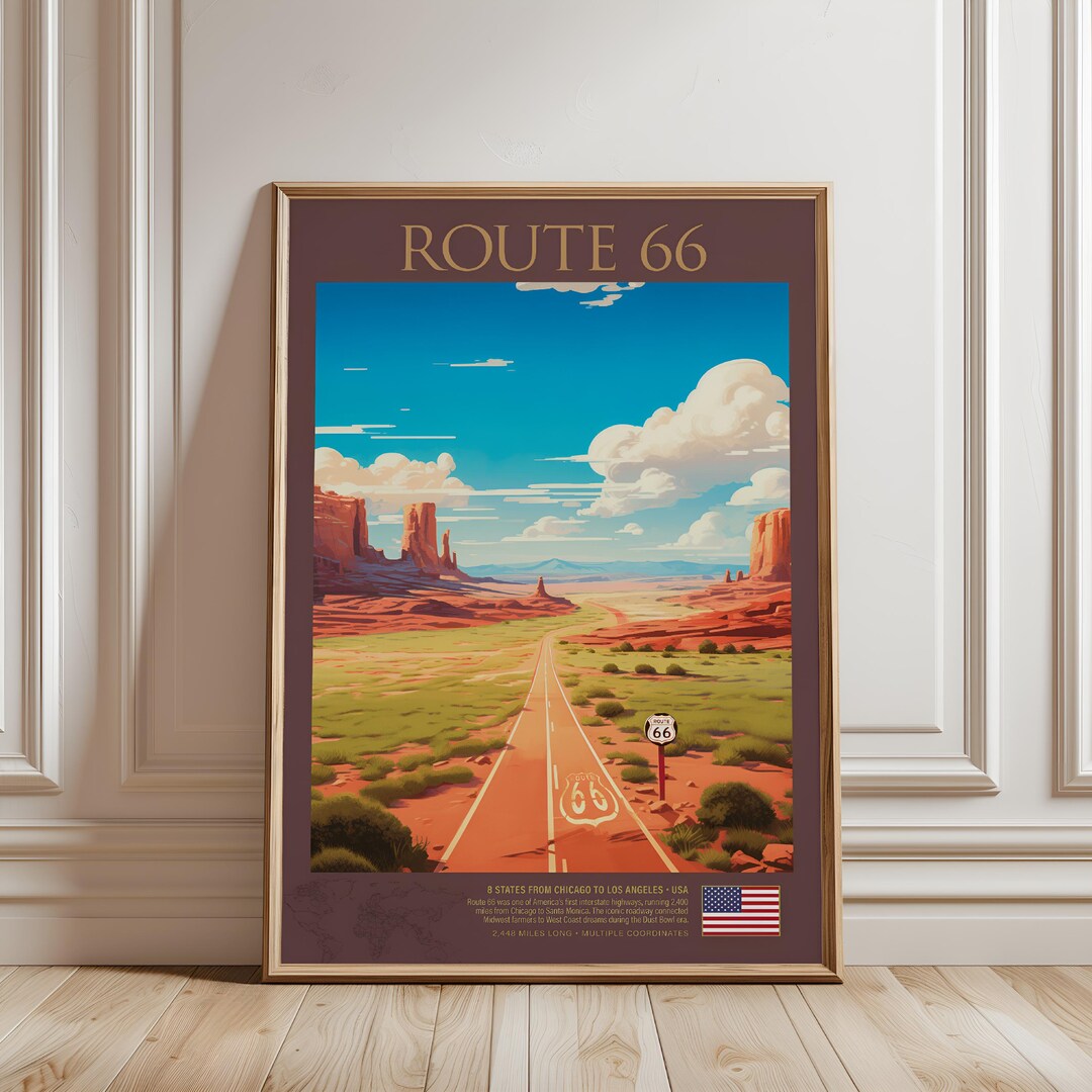 Route 66 Travel Poster, USA Road Trip Art, Vintage Highway Print ...