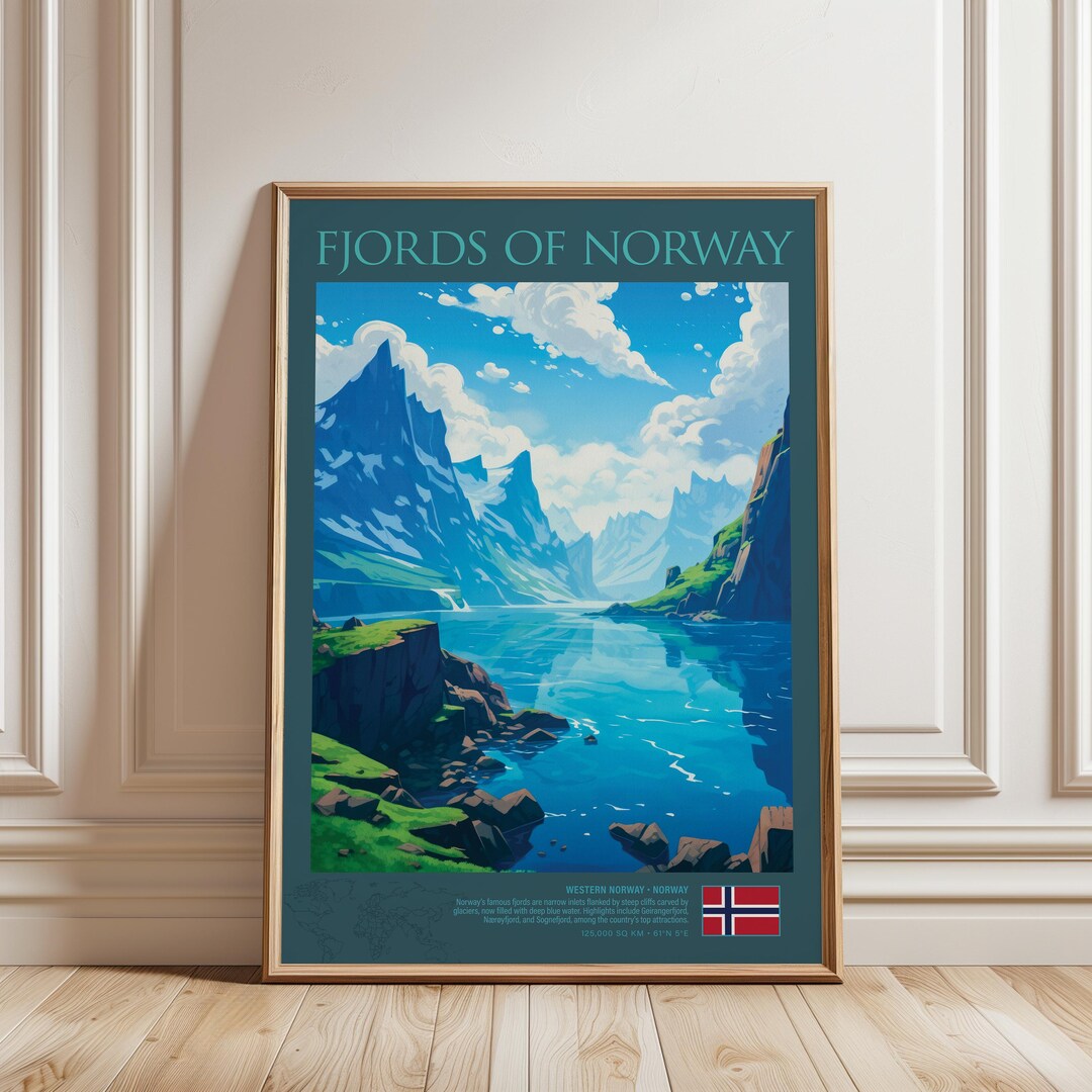 Norway Fjords Poster, Scandinavian Travel Print, Nordic Landscape Art ...