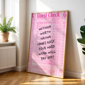 Pink Guest Check Print, Motivational Quote Wall Art, Trendy Y2K Decor ...