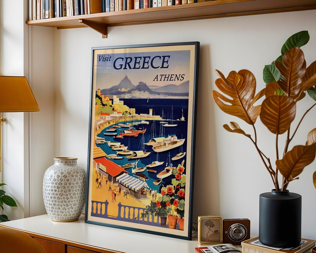 Greece Travel Poster - Vintage Athens Wall Art, Greek Islands Print ...