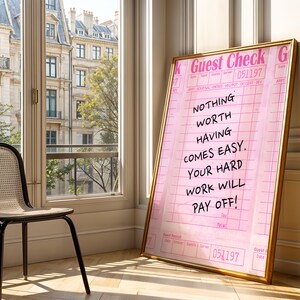 Pink Guest Check Print, Motivational Quote Wall Art, Trendy Y2K Decor ...