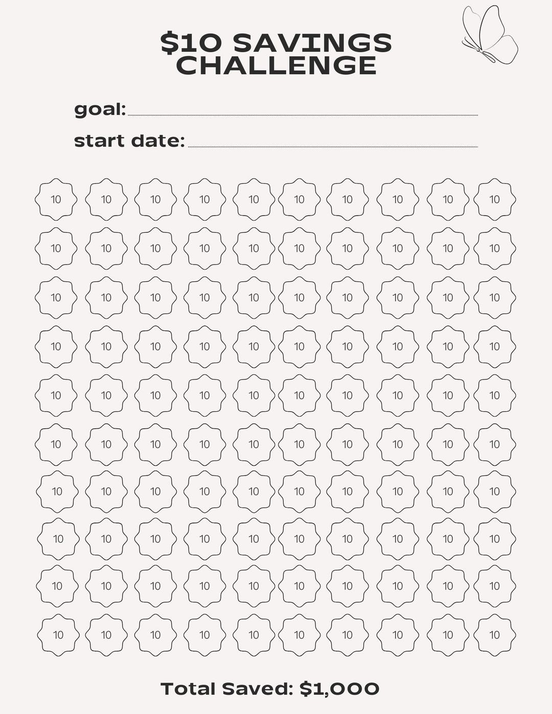 10 Dollars Savings Challenge - Etsy