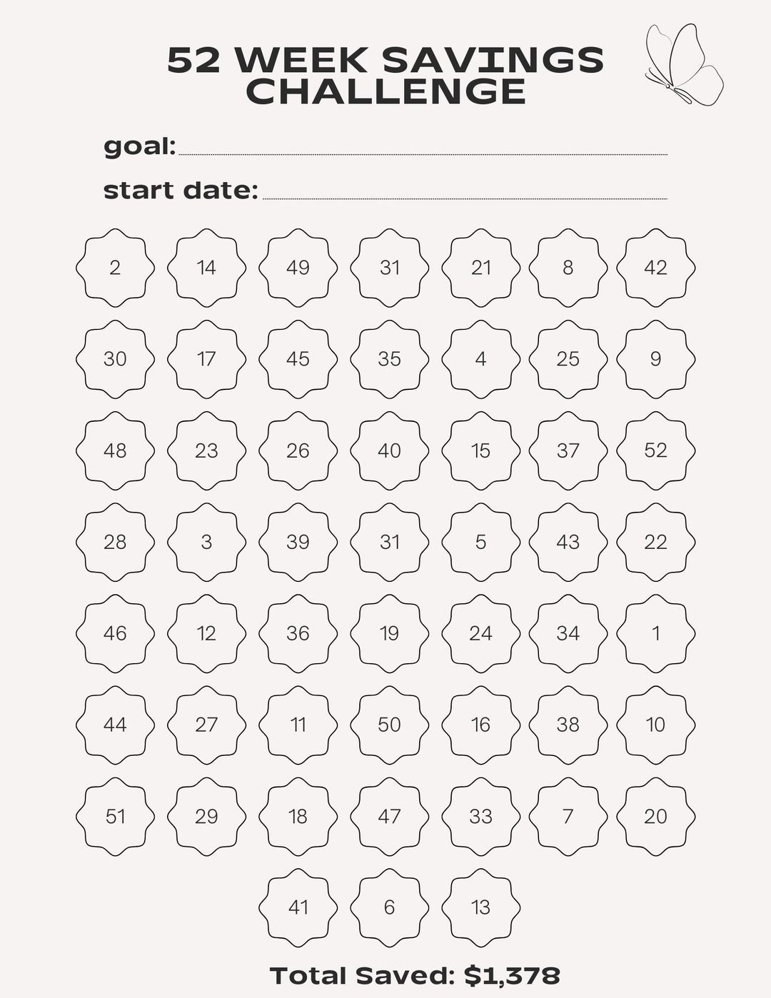 52 Weeks Savings Challenge - Etsy