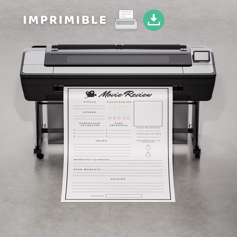 Movie review, plantilla descargable e imprimible, tamaño A4 / A5 ...