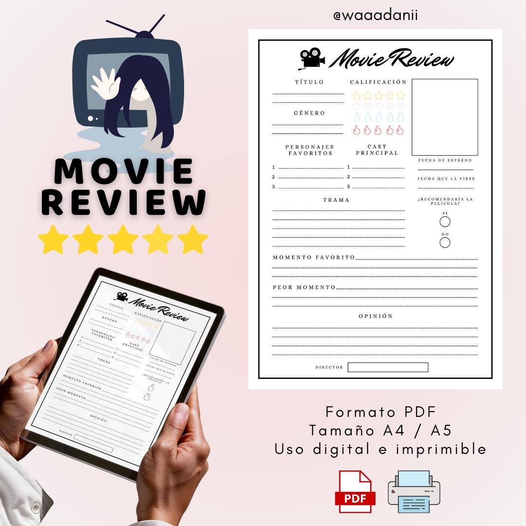 Movie review, plantilla descargable e imprimible, tamaño A4 / A5 ...