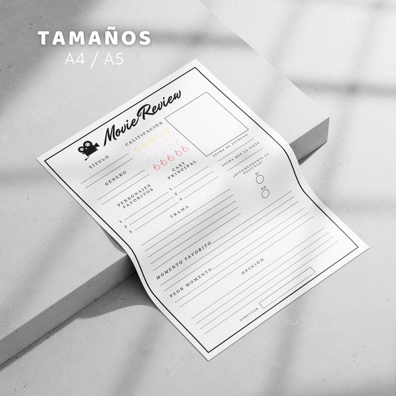 Movie review, plantilla descargable e imprimible, tamaño A4 / A5 ...