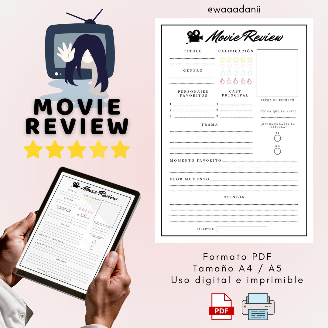 Movie Review, Downloadable and Printable Template, A4/A5 Size, Movie ...