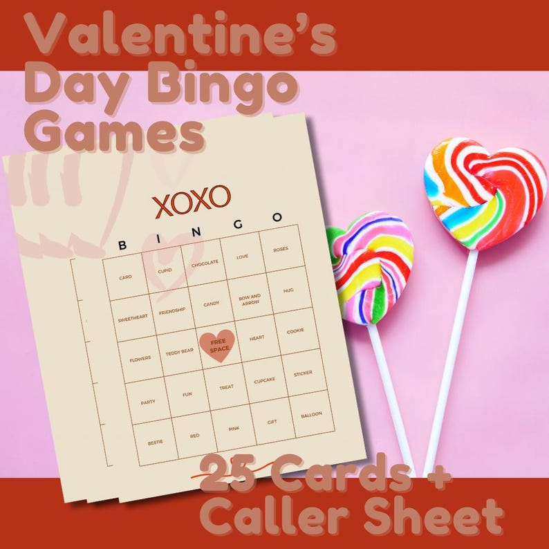 25 Valentine's Bingo Cards With a Caller Sheet - Etsy