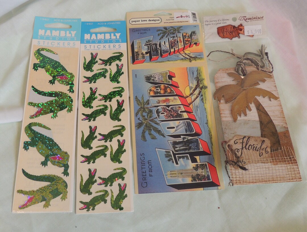 Florida Scrapbook Stickers Ephemera 2 Unused Packs 1 Unused 3D Tag 1 ...
