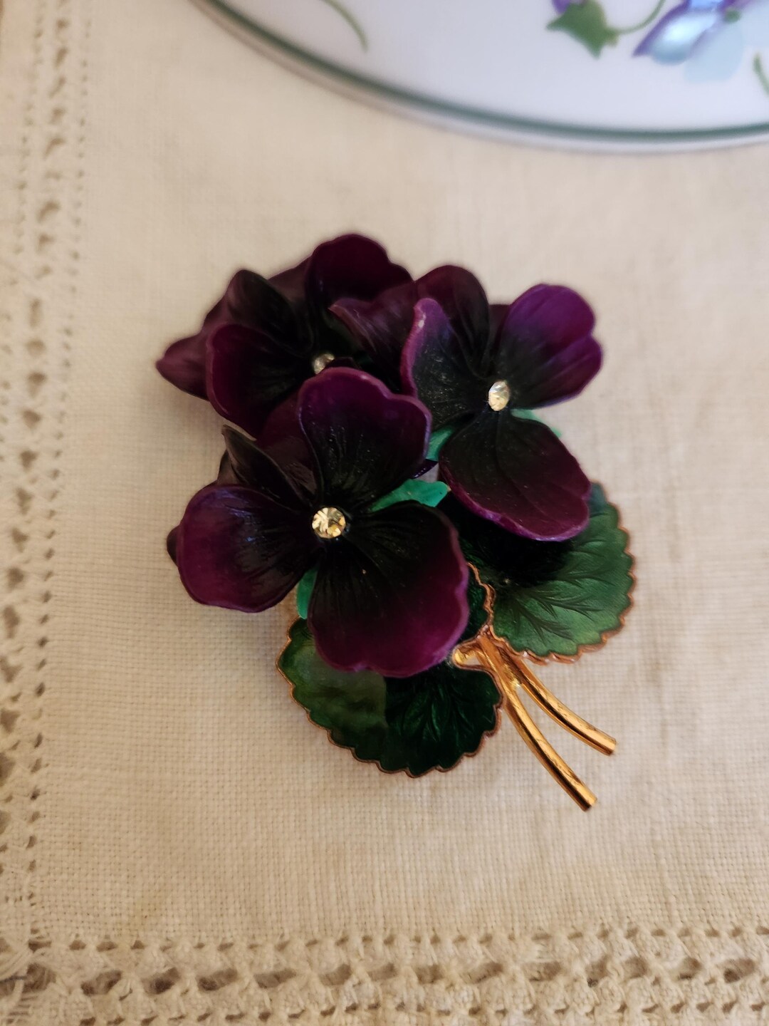 German Vintage Violets Brooch, Pin Enamel and Resin Clay - Etsy