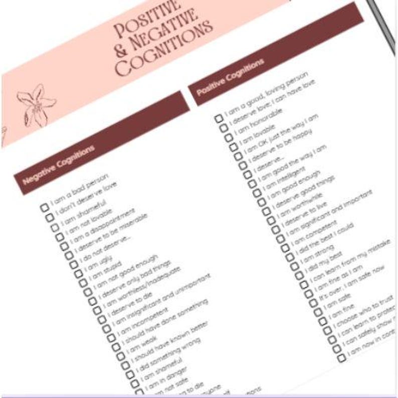 EMDR Positive & Negative Cognitions Chart: Trauma Therapy Tool (PDF) - Etsy