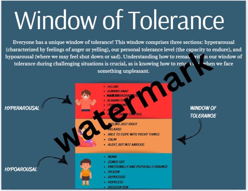 Window of Tolerance Therapy Worksheets, Kids, Teens, Adults - Etsy