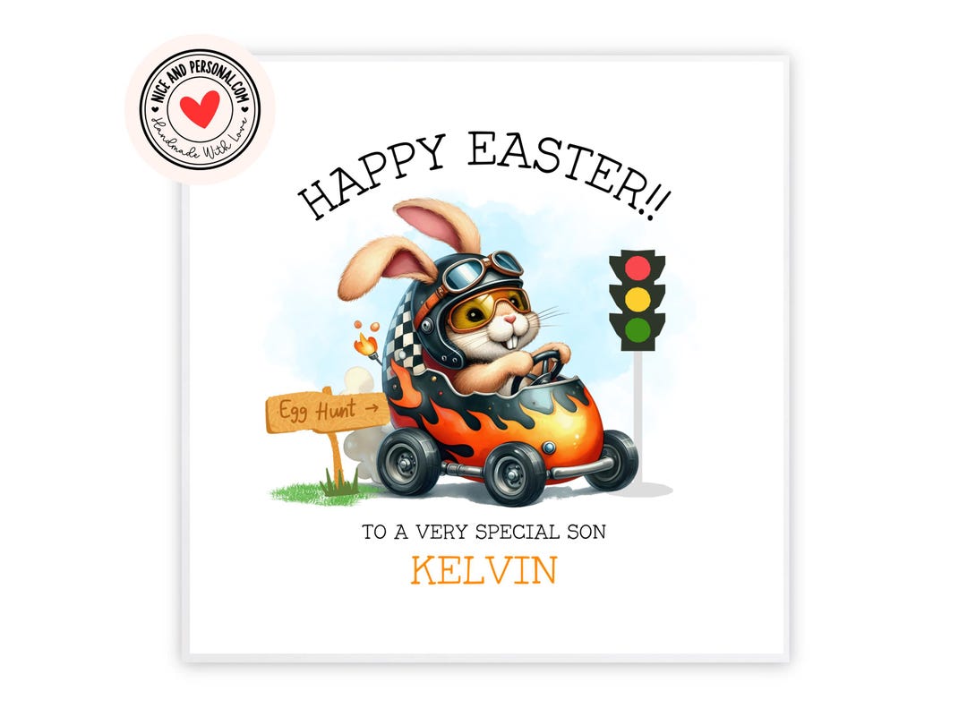 Easter Bunny Racing Car | Happy Easter Greeting Card for Him, Her, Son ...