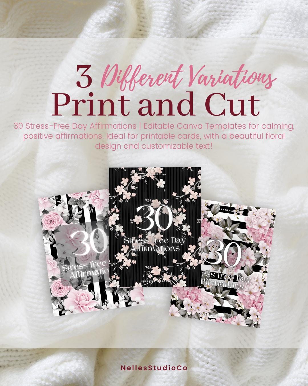 90 Positive Affirmations Editable Canva Templates for Printable Cards ...