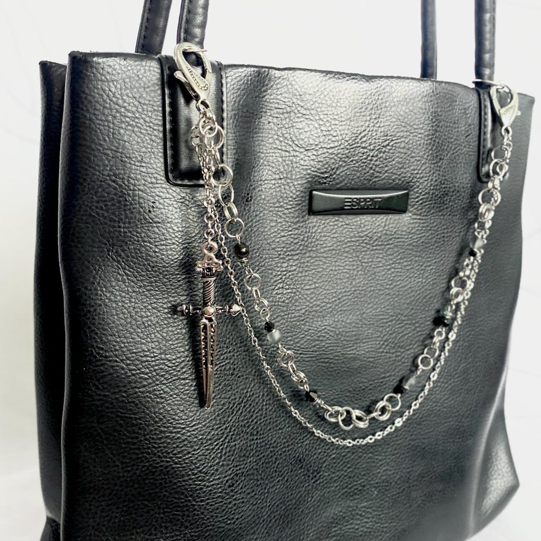 Sword Purse Chain: Gothic Obsidian Beaded Wallet Chain | Purse Charm ...