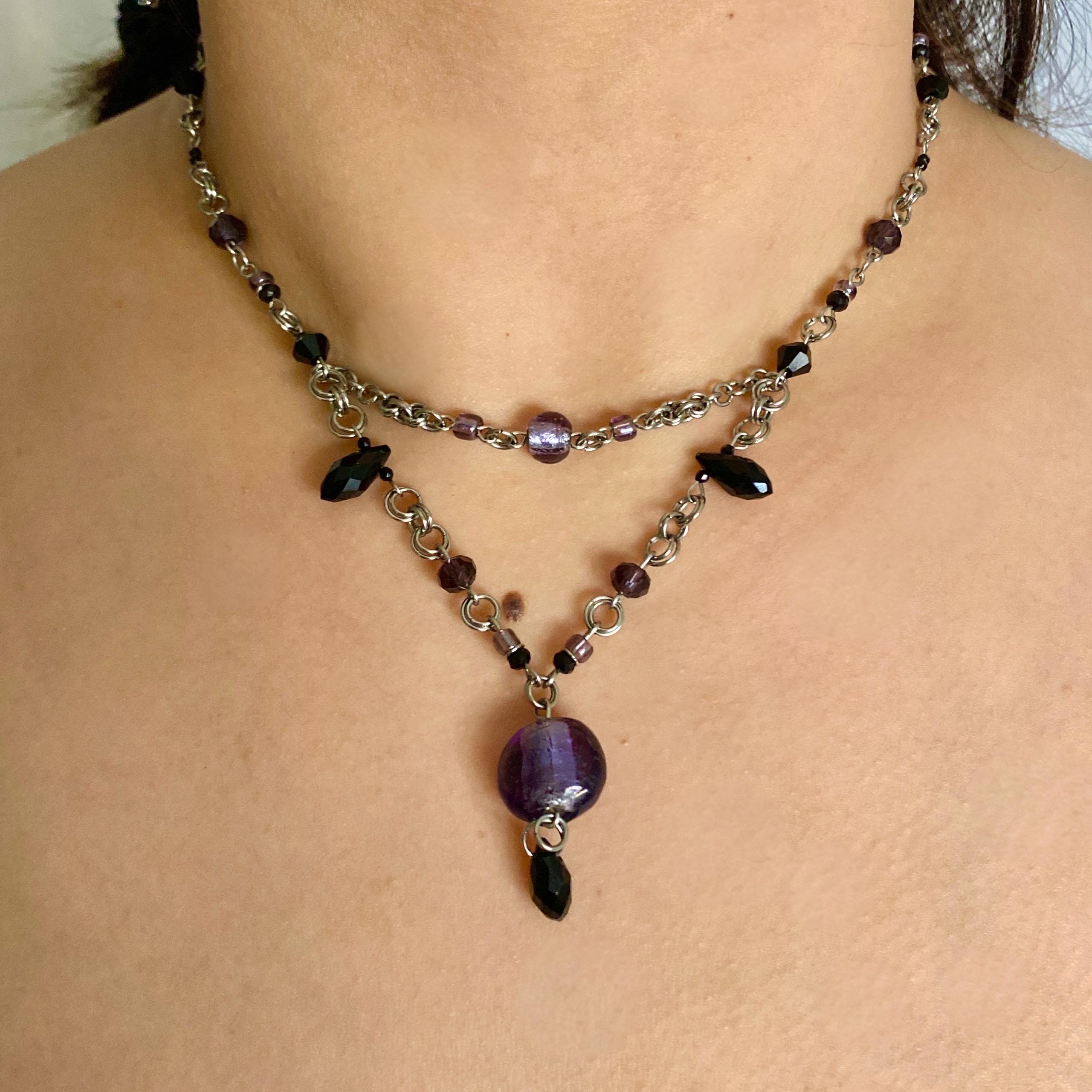 Whimsigoth Layered Necklace: Czech Glass Beaded, Stainless Steel - Etsy