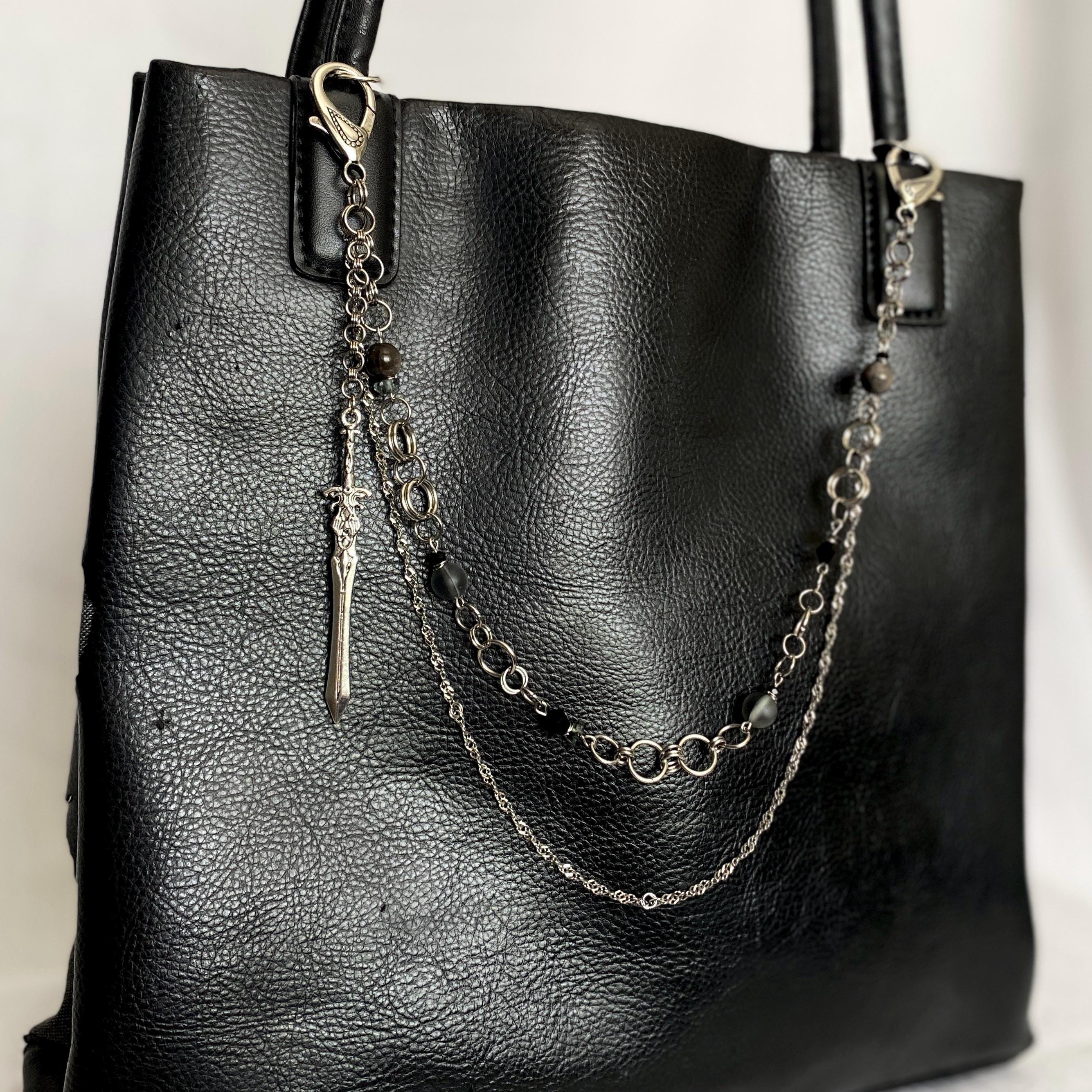 Sword Purse Chain: Gothic Obsidian Beaded Wallet Chain | Purse Charm ...