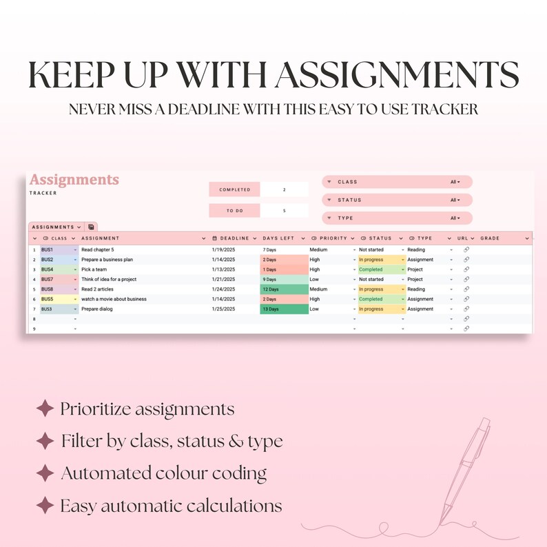 Student Planner Template | Google Sheets Assignment Tracker | Digital ...