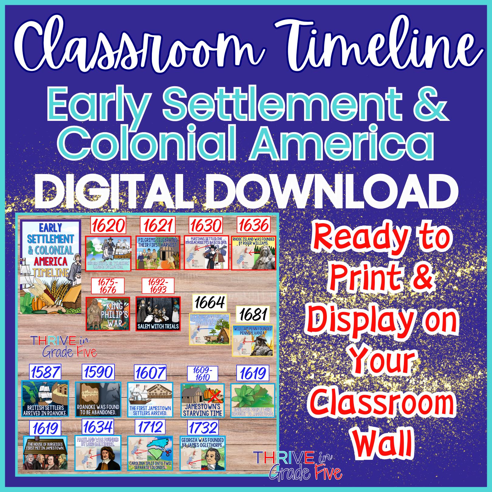 Classroom Timeline DIGITAL DOWNLOAD - Early Settlement & Colonial ...