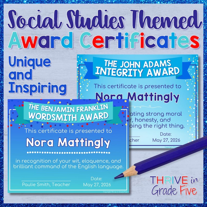 Social Studies Award Certificates - 40+ Full-color Cardstock Printed ...