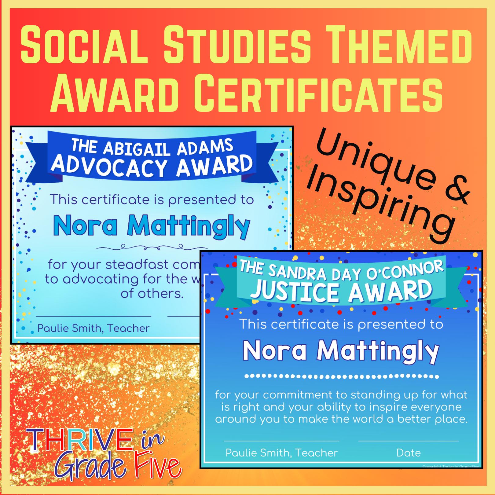 Social Studies Award Certificates - 40+ Full-color Cardstock Printed ...