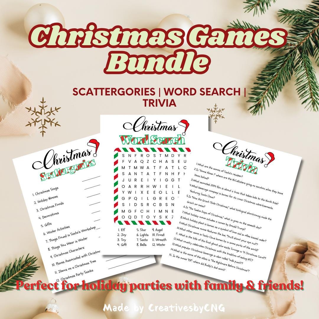 Christmas Party Games Bundle – Scattergories, Word Search, Trivia - Etsy