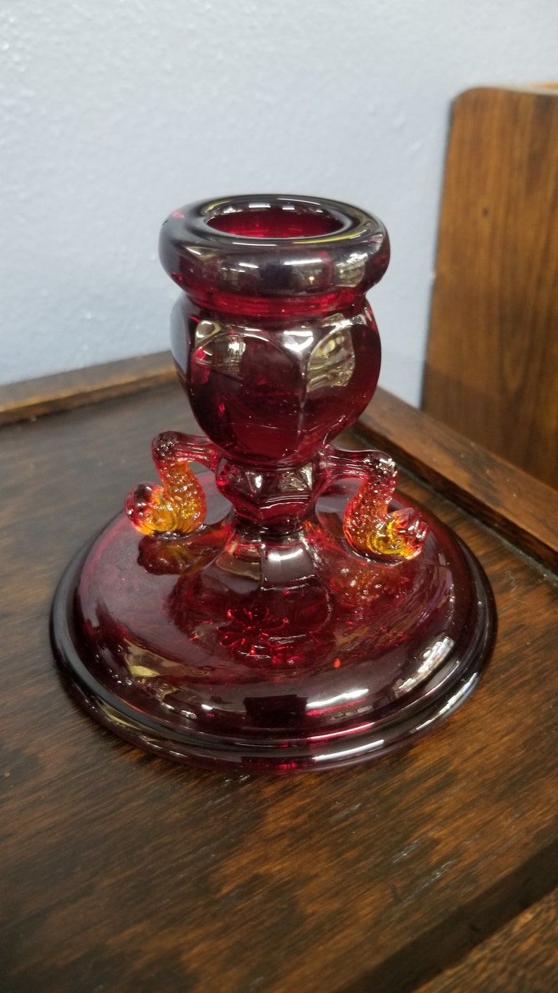 Fenton Dolphin Ruby Candlesticks - Etsy