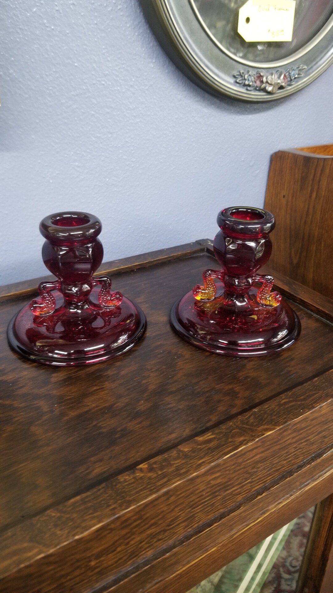 Fenton Dolphin Ruby Candlesticks - Etsy