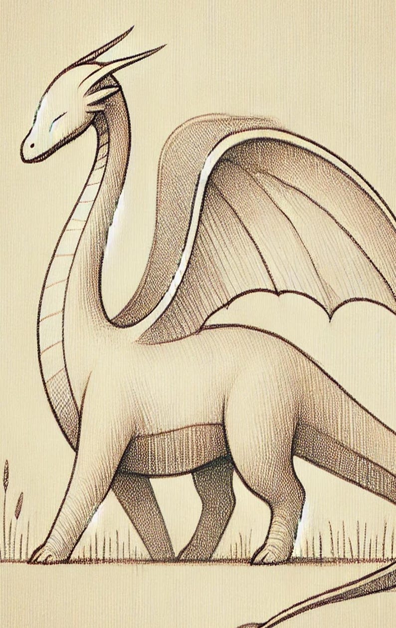 Minimalist Pencil Sketch Dragon | Hand-drawn Fantasy Wall Art | Digital ...